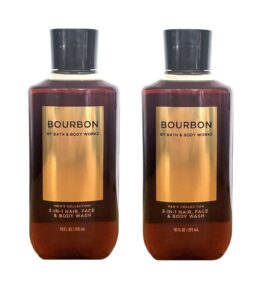 bath and body works for men bourbon 3-in-1 hair, face & body wash - value pack lot of 2 - full size (freshwater)