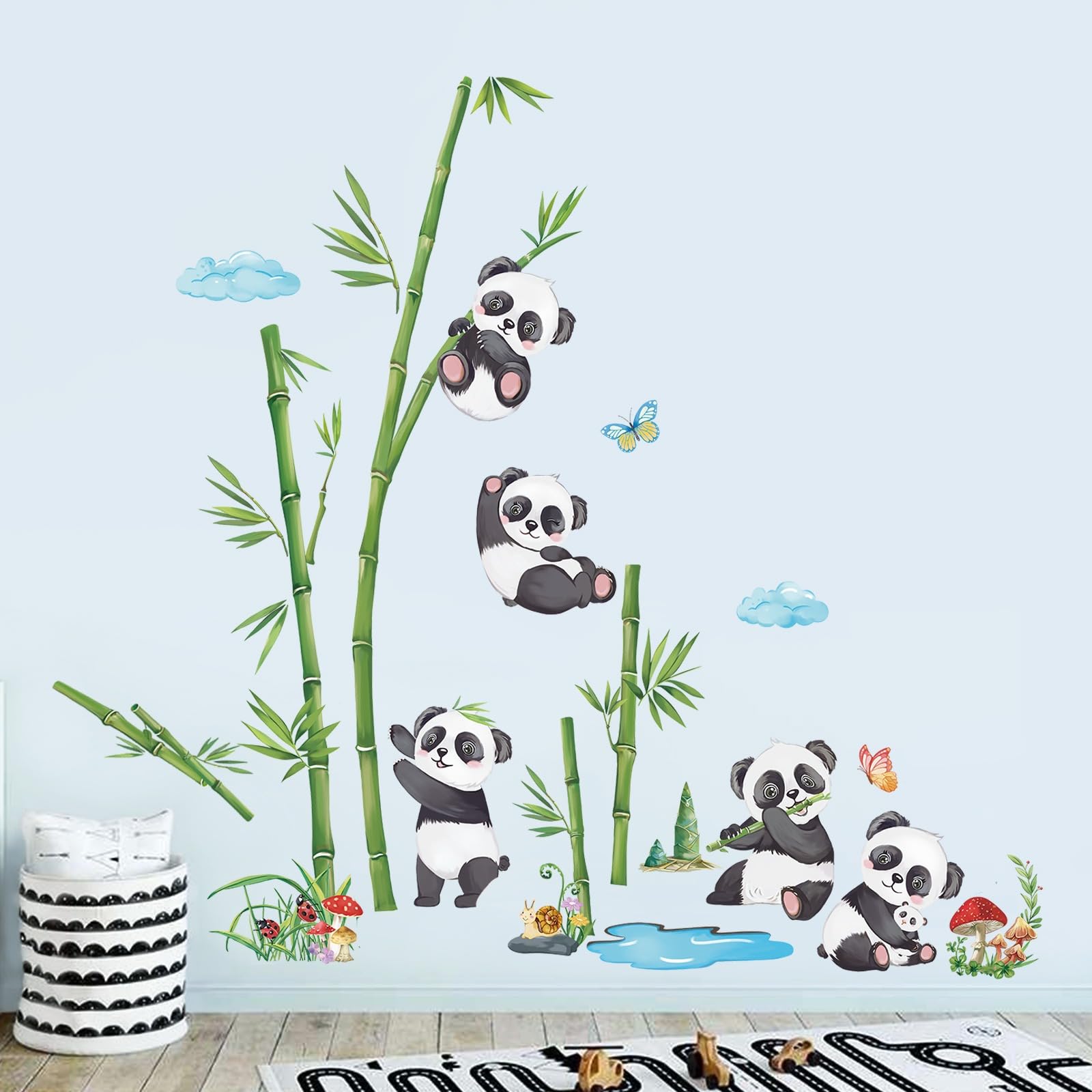 decalmile Panda and Bamboo Wall Stickers Animals Wall Decals Kids Bedroom Playroom Baby Nursery Wall Decor