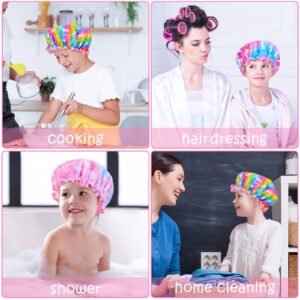 Shower Cap for Kids, 3 Pcs Kids Shower Caps for Girls, Cute Rainbow Hair Cap Wide Elastic Band, Plastic Reusable Waterproof Toddler Shower Cap, Large Bath Cap for Kids Girls Women (Unicorn)