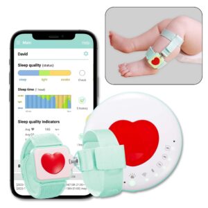 aimon smart band baby monitor - tracks heart rate, average oxygen as sleep quality indicators. tracks temperature, falling and crying too. has 2 sizes(small+large) for 0~35months.