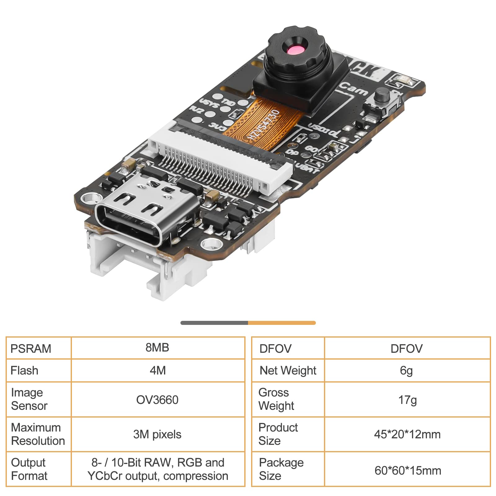 MakerFocus ESP32 Camera Module WiFi Board: 3MP OV3660 Timer Webcam ESP32-cam Development Board Image Transmission Supports UART Communication Programmable M5Burner Firmware Burning Tool