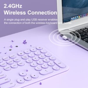 Wireless Keyboard and Mouse, XTREMTEC 2.4G Full Size Wireless Keyboard Mouse Combo - Ultra Slim Silent Cute Computer Keyboard with USB Receiver for Windows, OS, PC, Desktop, Mac, Tablet (Purple)