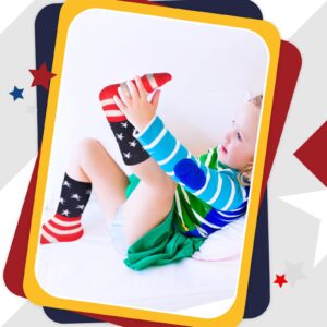 Haysandy Kids 4 Pairs American Flag Socks Cotton Independence Day Socks USA Knee High Socks for Girls Boys Baby Toddler (4-6 Years)