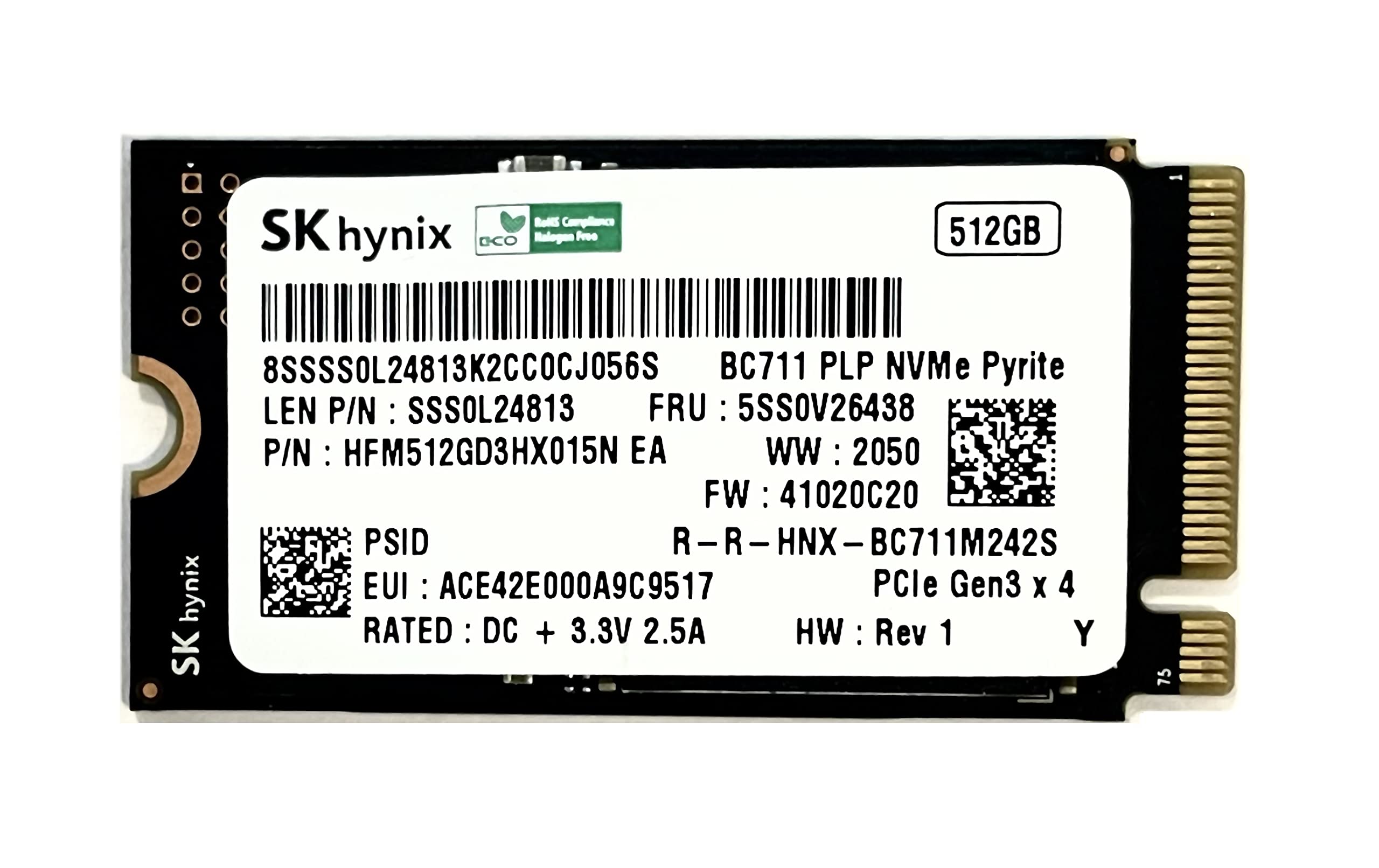 Oemgenuine OEM SKHynixx 512GB M.2 PCI-e NVME Internal Solid State Drive 42mm 2242 Form Factor M Key