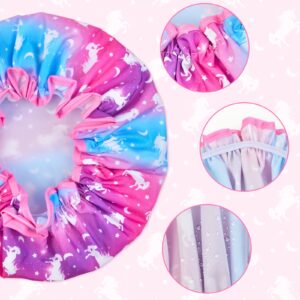 Shower Cap for Kids, 3 Pcs Kids Shower Caps for Girls, Cute Rainbow Hair Cap Wide Elastic Band, Plastic Reusable Waterproof Toddler Shower Cap, Large Bath Cap for Kids Girls Women (Unicorn)