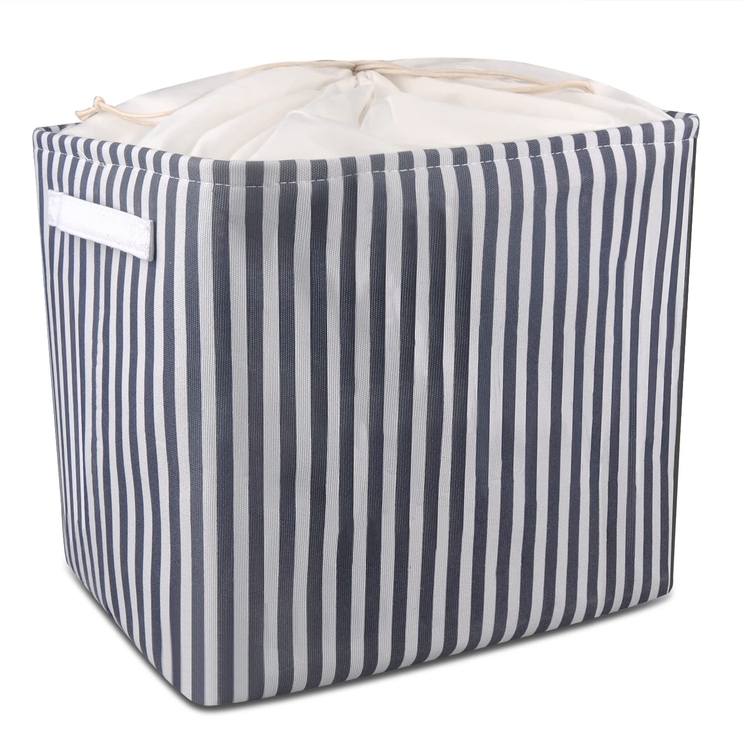 LEPONTS Storage Bins Baskets Large 16"x12"x13.5" Rectangular Storage Baskets for Organizing Fabric Collapsible Storage Organizer for Home,Closet,Clothes,Toys (White&Blue)