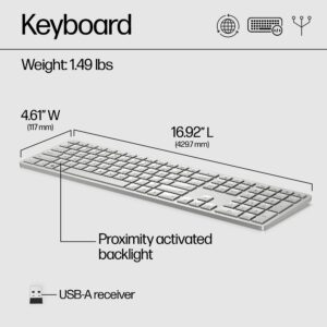 HP 970 Programmable Wireless Keyboard (Silver) - Bluetooth & 2.4 GHz Wireless Multi-Device Connectivity - USB-C Rechargeable Battery - 24 Programmable Keys - Works with Windows & MacOS (3Z729AA#ABA)