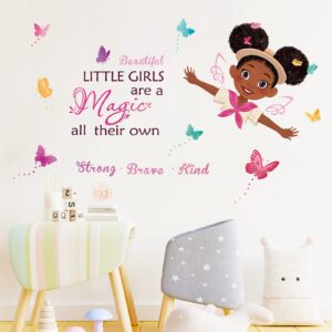 decalmile Black Girl Magic Adventure Wall Stickers Pink Butterfly Inspirational Quote Wall Decals Girls Bedroom Baby Nursery Daycare Wall Decor