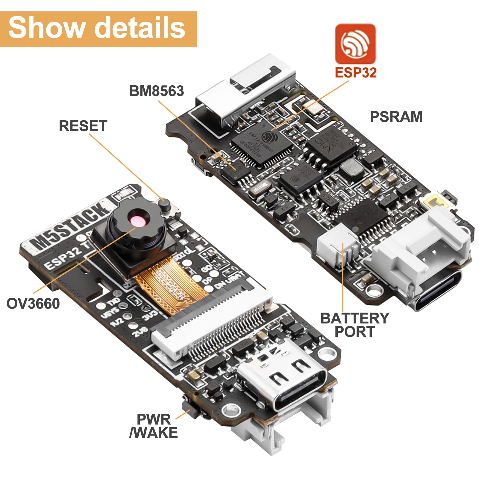 MakerFocus ESP32 Camera Module WiFi Board: 3MP OV3660 Timer Webcam ESP32-cam Development Board Image Transmission Supports UART Communication Programmable M5Burner Firmware Burning Tool