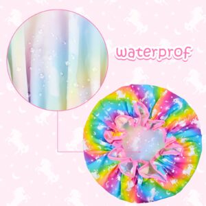 Shower Cap for Kids, 3 Pcs Kids Shower Caps for Girls, Cute Rainbow Hair Cap Wide Elastic Band, Plastic Reusable Waterproof Toddler Shower Cap, Large Bath Cap for Kids Girls Women (Unicorn)