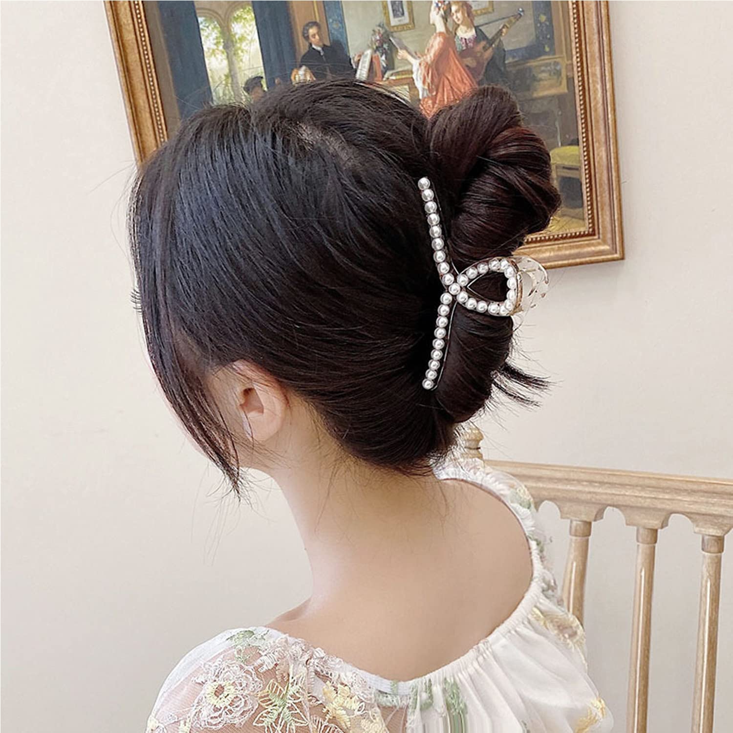 inSowni 7 Pack Pearl Plastic Hair Claw Clips White Fancy Non Slip Jaw Barrettes Elegant Hair Styling Grip Clamps Korean Decorative Wedding Bridal Hair Accessories Bulk for Women Girls Thin Thick Hair