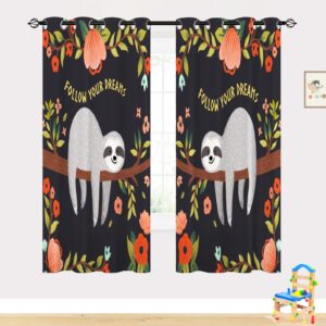 anhope sloth curtains for girl bedroom - follow your dreams cute jungle sloth animal print pattern waterproof fabric grommet window drapes for nursery baby boys playroom set 2 panels w29.5 x l65