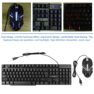 OSALADI 1 Set USB Wired Keyboard and Mouse Set Portable Plastic Office Led