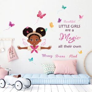 decalmile Black Girl Magic Adventure Wall Stickers Pink Butterfly Inspirational Quote Wall Decals Girls Bedroom Baby Nursery Daycare Wall Decor