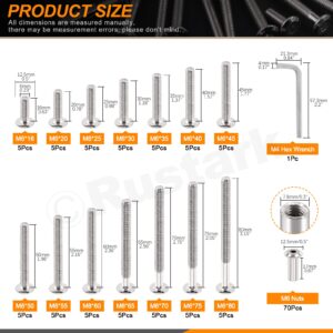 Rustark 141Pcs M6x16mm-80mm 14 Sizes Furniture Joint Connector Bolt & Cap Nut Assortment Kit Flat Hex Socket Cap Bolts Screw Posts for Furniture Chair Crib Belt Leather Binding