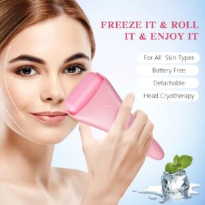 Ice Roller For Face and Eye, Facial Skin Care Tools Puffiness Migraine Relief Minor Injury, Reusable Rolling Tool Beauty, Gifts Women（PINK）