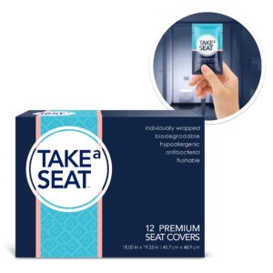 take a seat (12 pack) xl toilet seat covers disposable flushable restroom accessories | everyday & travel essentials for women men kids travel accessories, travel size toiletries, road trip must haves