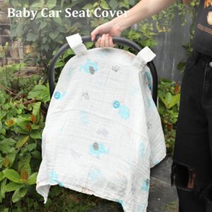 Muslin Baby Car Seat Cover, Cotton Infant Carseat Canopy for Girls and Boys, Lightweight Breathable Baby Carrier Cover, Newborn Shower Gifts, Elephant