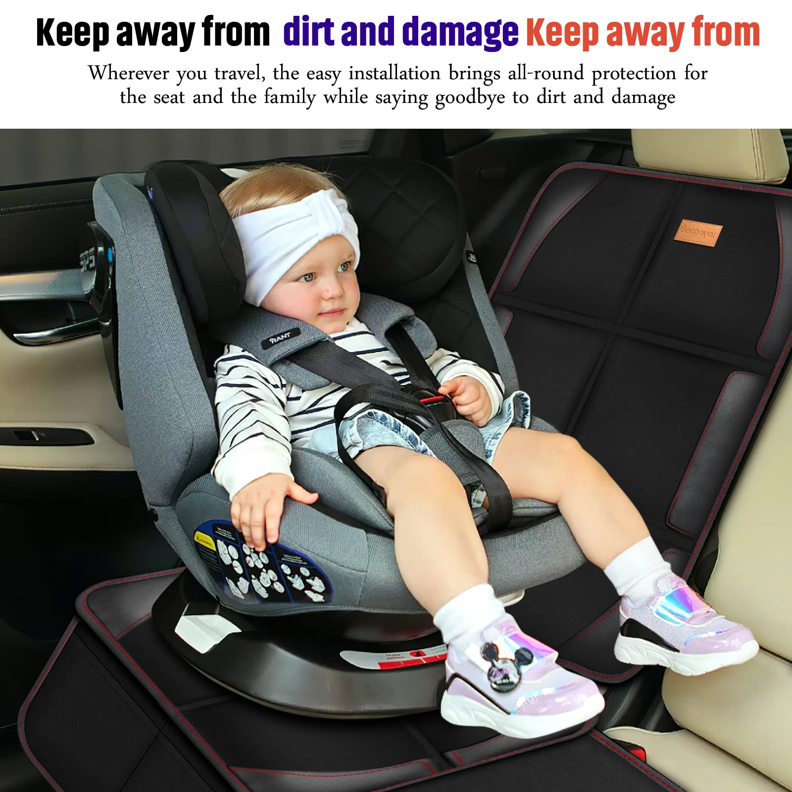 Car Seat Protector, 1 Pack, Thickest Padded 600D Fabric Padding, Waterproof, Durable, Anti Slip Backing, Child Seat Protection, Suitable for Babies, Toddlers, Children（Black 1）