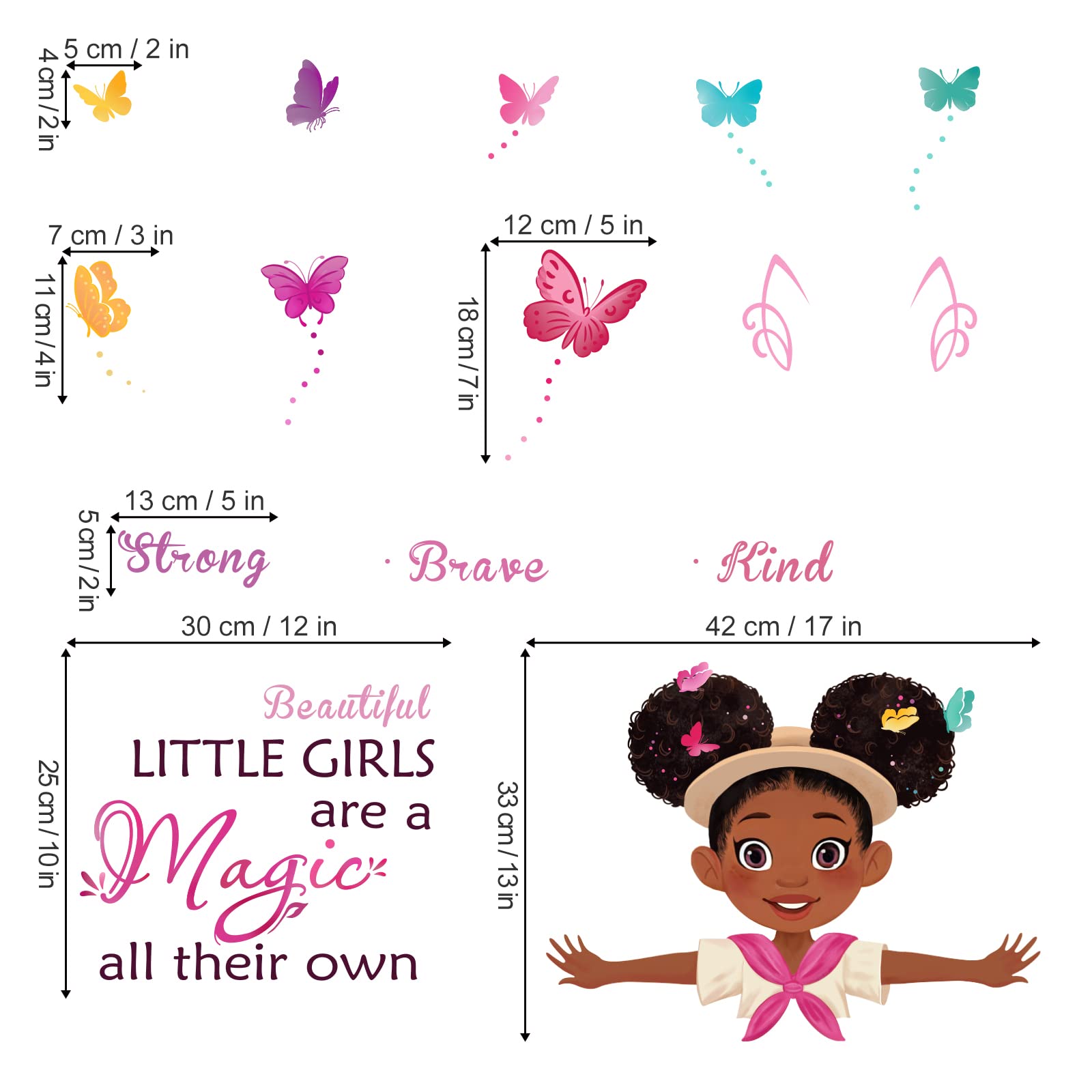 decalmile Black Girl Magic Adventure Wall Stickers Pink Butterfly Inspirational Quote Wall Decals Girls Bedroom Baby Nursery Daycare Wall Decor