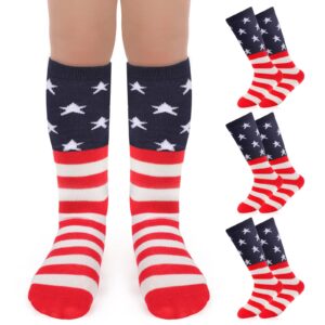 haysandy kids 4 pairs american flag socks cotton independence day socks usa knee high socks for girls boys baby toddler (4-6 years)