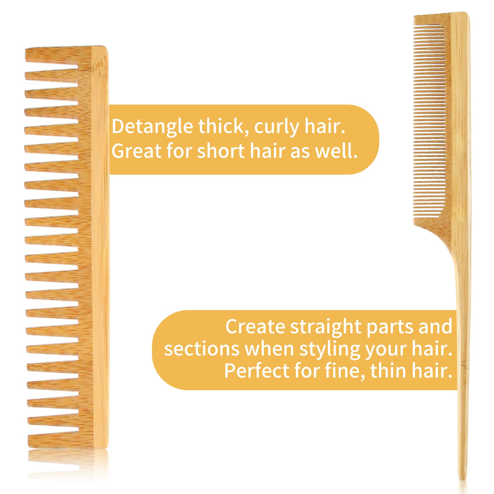 EKONAER 4 PCS Bamboo Hair Brush Set With Natural Wooden Wide-tooth and Tail Comb Big and Mini Paddle Detangling Hairbrush for Women men kids and Baby Thick Thin Curly Straight Dry