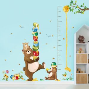 decalmile Large Bear Height Chart Wall Stickers Bee Honey Tree Wall Decals Kids Room Bedroom Baby Nursery Wall Decor