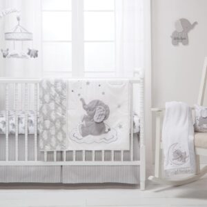 Wendy Bellissimo Super Soft Plush Baby Blanket - Moon and Back Elephant Baby Blanket in White & Grey (30x40)