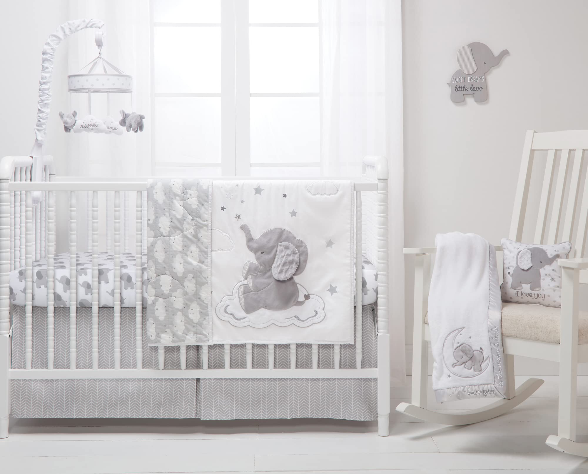 Wendy Bellissimo Super Soft Plush Baby Blanket - Moon and Back Elephant Baby Blanket in White & Grey (30x40)