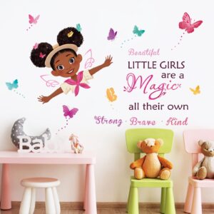 decalmile black girl magic adventure wall stickers pink butterfly inspirational quote wall decals girls bedroom baby nursery daycare wall decor