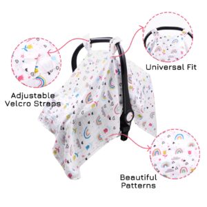 Muslin Baby Car Seat Canopy, Infant Carseat Cover, Lightweight Breathable Soft for Babies Girls Shower Gift (Rainbow)