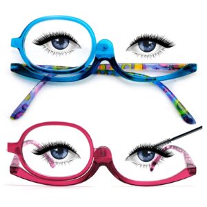 sehnsucht 2 pairs eye make up reading glasses womens magnifying cosmetic readers rotating makeup glasses for women blue purple tortoise 3660 2.50