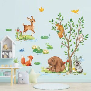 decalmile forest animals tree wall stickers bear fox deer wall decals kids bedroom playroom baby nursery wall decor