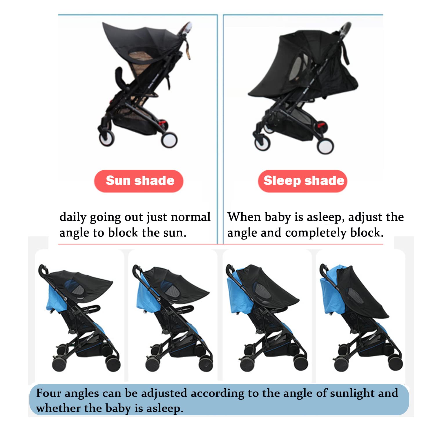 Universal Stroller Sun Cover UV Protection Baby Stroller Sun Shade Adjustable Buggy Sun Rain Shade Blackout Canopy Cover Pushchair Sunblock Cover for Travel Park Zoo(Cover only)