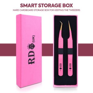 Eyelash Extension Tweezers Lash Extension Precision Tweezers Straight & Curved Set of 2 Pieces 14cm, Pink