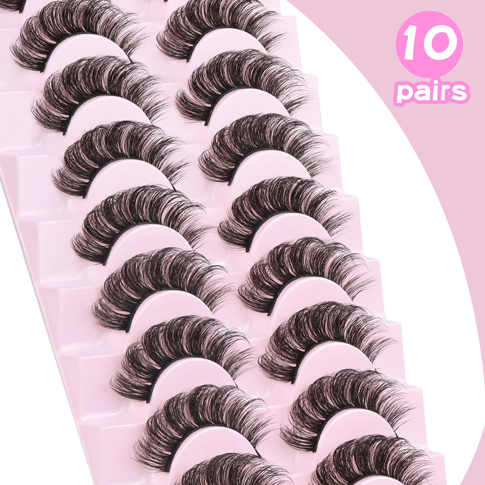 Losha Eyelashes DD Curl Russian Strip Lashes Wispy False Eyelashes that Like Lash Extensions 10 Pairs Soft Fake Lashes Pack (D03)