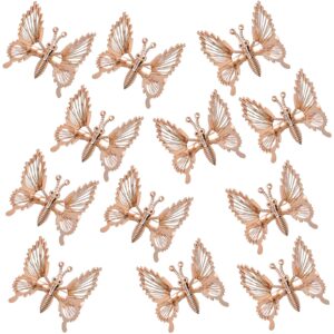 kachanaa 3d moving butterfly metal hair styling accessories - 12 pcs hollow hair pins, cute barrettes, clamps, and claw clips for women and girls (gold)