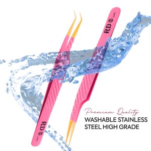 Eyelash Extension Tweezers Lash Extension Precision Tweezers Straight & Curved Set of 2 Pieces 14cm, Pink