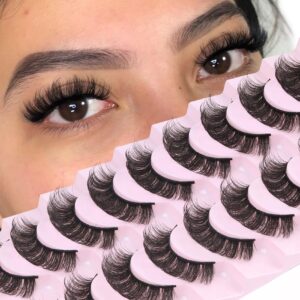 losha eyelashes dd curl russian strip lashes wispy false eyelashes that like lash extensions 10 pairs soft fake lashes pack (d03)