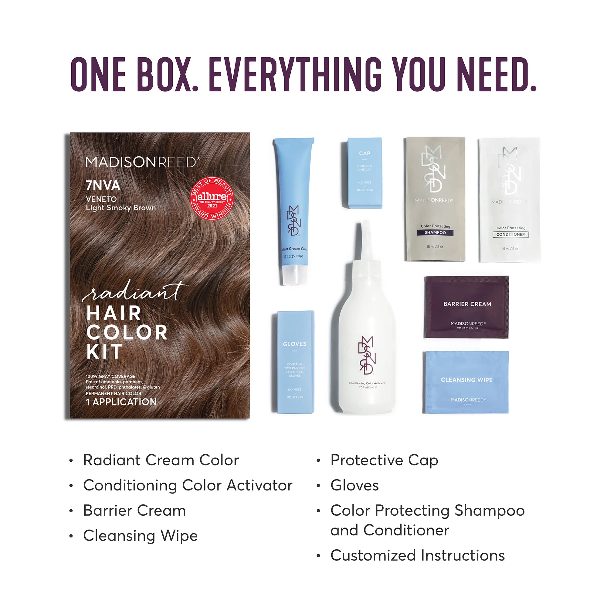 Madison Reed Radiant Hair Color Kit, Light Smoky Brown for 100% Gray Coverage, Ammonia-Free, 7NVA Veneto Light Brown, Permanent Hair Dye, Pack of 1