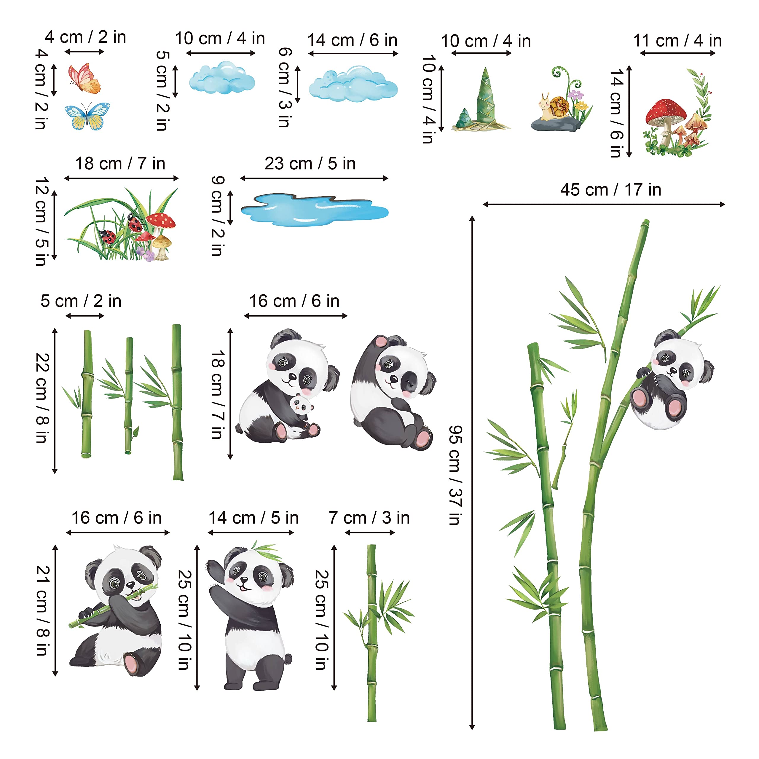 decalmile Panda and Bamboo Wall Stickers Animals Wall Decals Kids Bedroom Playroom Baby Nursery Wall Decor