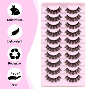 Losha Eyelashes DD Curl Russian Strip Lashes Wispy False Eyelashes that Like Lash Extensions 10 Pairs Soft Fake Lashes Pack (D03)