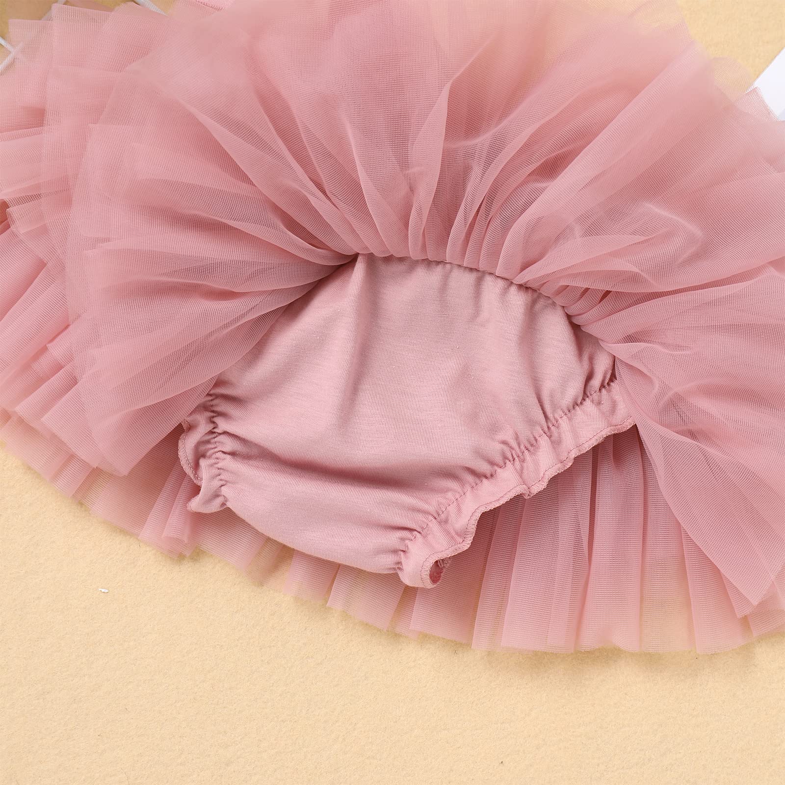 Baby Girls Rainbow 1st Birthday Outfit Romper Tutu Skirt with Diaper Cover Tulle Bloomers and Crown Headband 3PCS Infant Birthday Cake Smash Coming Home Outfit for Photo Prop Dusty Pink + Crown 1 Year