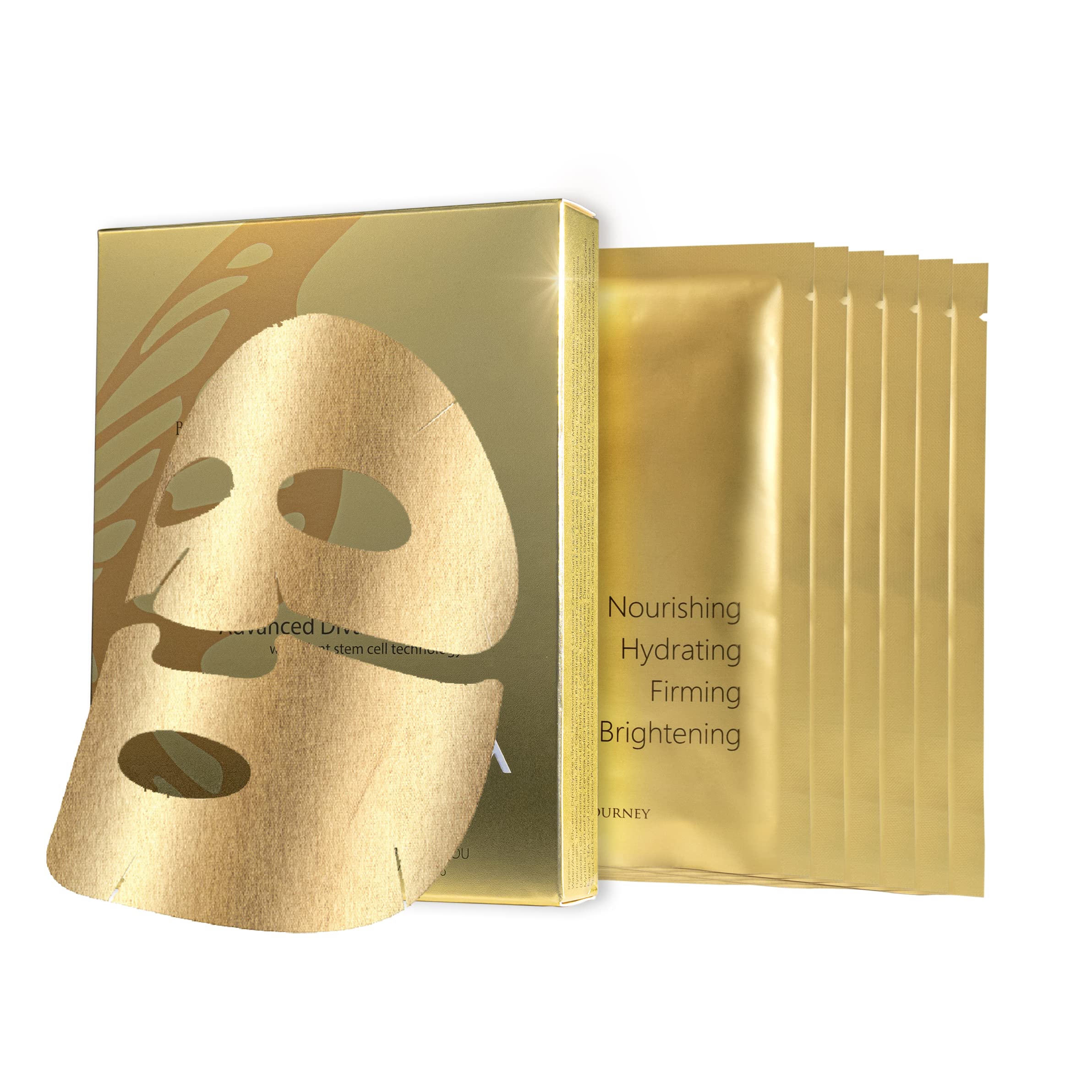 LA DIVA Gold Foil Sheet Face Mask Skin Care - Brightening, Moisturizing, Anti-Aging & Hydrating Facial Treatment Mask for Women and Men - with Collagen & Hyaluronic Acid - 6 pack