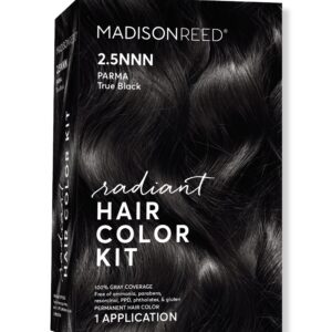 Madison Reed Radiant Hair Color Kit, Soft Black for 100% Coverage of Resistant Gray Hair, Ammonia-Free, 2.5NNN Parma Black, Permanent Hair Dye, Pack of 1