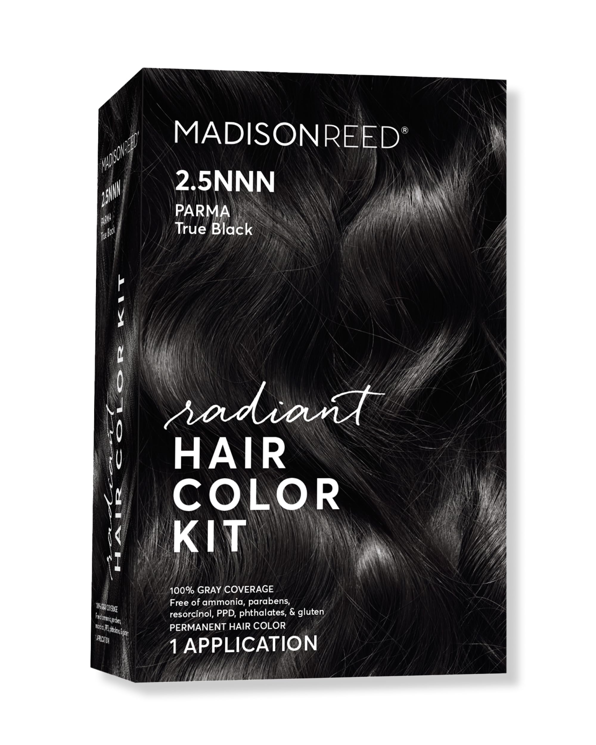 Madison Reed Radiant Hair Color Kit, Soft Black for 100% Coverage of Resistant Gray Hair, Ammonia-Free, 2.5NNN Parma Black, Permanent Hair Dye, Pack of 1