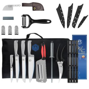 xyj professional knife sets,chef knife set with bag,case,scissors,culinary kitchen butcher meat cleaver,cooking cutting,bread,utility,fruit