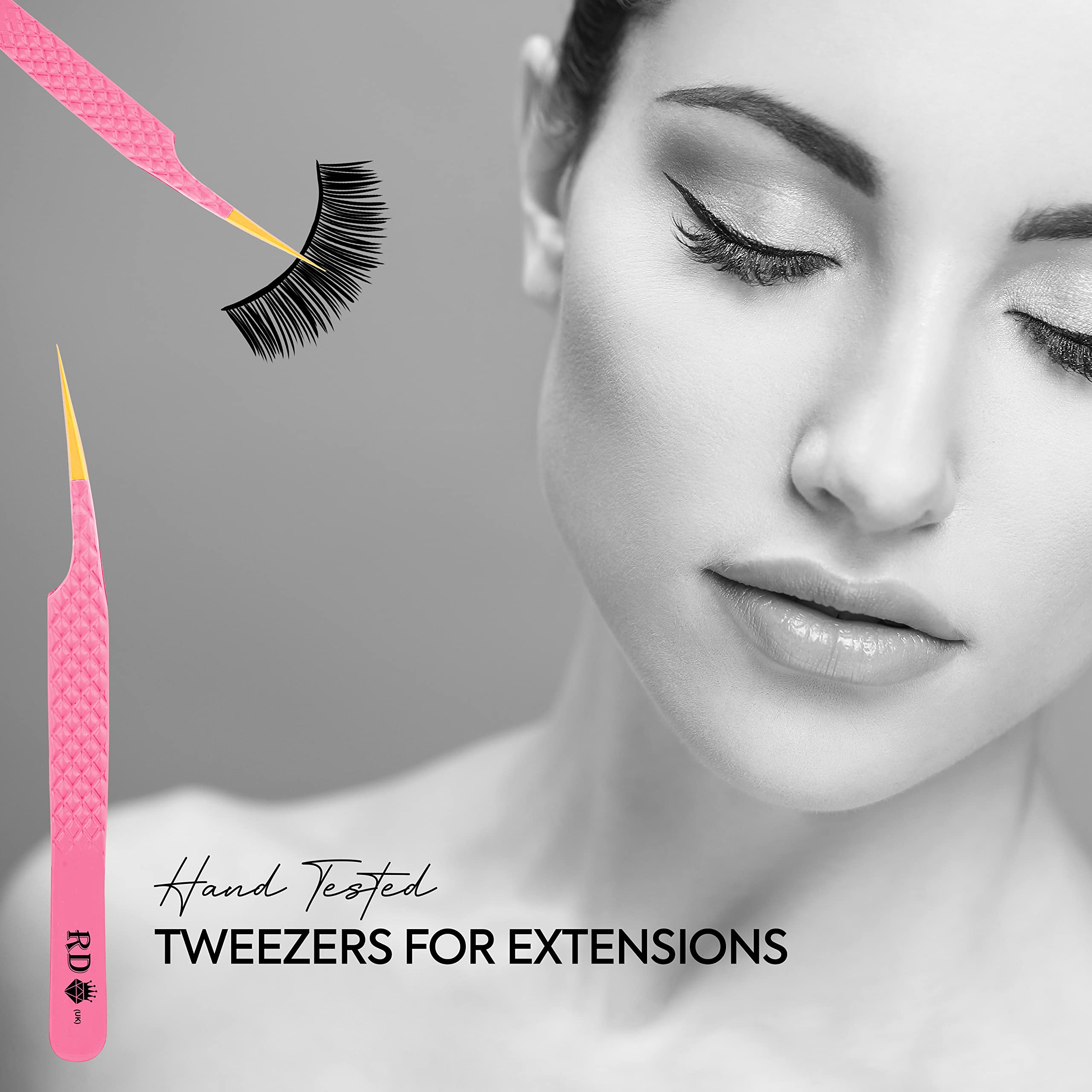 Eyelash Extension Tweezers Lash Extension Precision Tweezers Straight & Curved Set of 2 Pieces 14cm, Pink