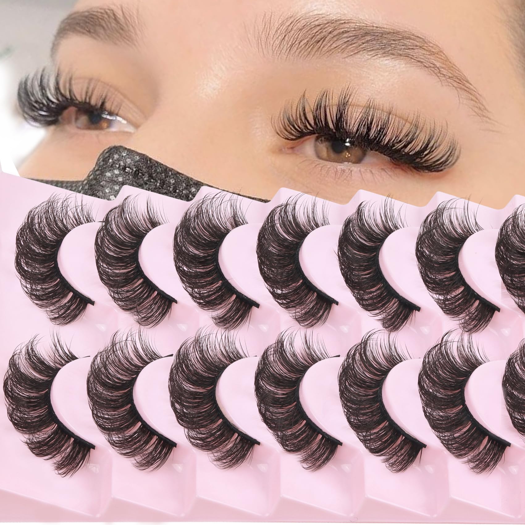 Losha Eyelashes DD Curl Russian Strip Lashes Wispy False Eyelashes that Like Lash Extensions 10 Pairs Soft Fake Lashes Pack (D03)