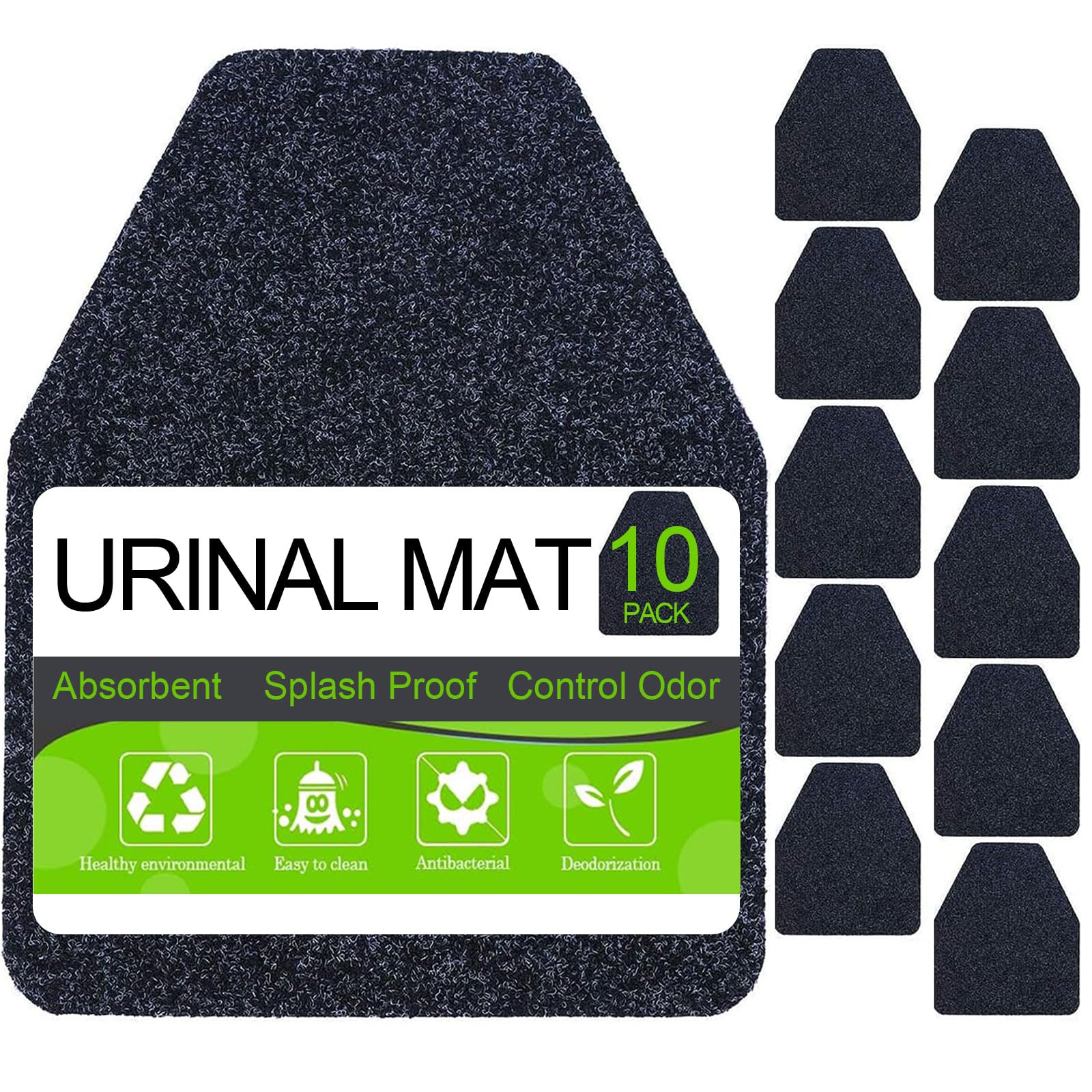 SENCHO GINSYTALIOR 10 Pack Urinal Mats Commercial Eliminating Odor,Urinal Floor Mats,Disposable Toilet Pads for Floor Urine,Splash Mat Pee Pad Black,for Men’s Bathroom,Urine, Restroom